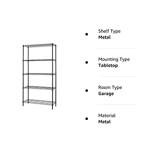 FDW 14" D x 36" W x 72" H 5-Shelf Wire Shelving Adjustable Metal Shelf Large Storage Shelves Heavy Duty Height Commercial Grade Steel Layer Shelf 1250 LBS Capacity,Black