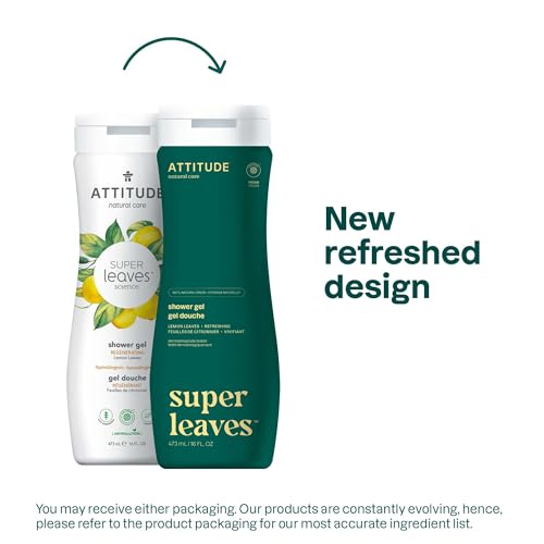 ATTITUDE Body Wash, EWG Verified Shower Gel, Dermatologically Tested, Plant and Mineral-Based, Vegan Personal Care Products, Lemon Leaves, 16 Fl Oz