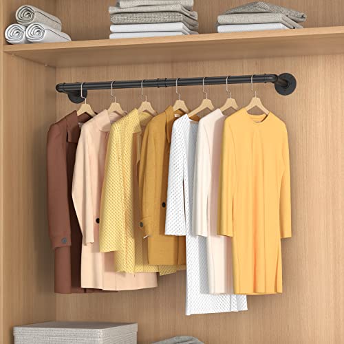 Elibbren 2 Pack Clothing Rack Wall Mount, Industrial Pipe Clothing Rack 38.4IN, Hanging Clothes Rack,Heavy Duty Iron Garment Rack Bar for Closet,Laundry Room, Multi Purpose Hanging Rod,Black
