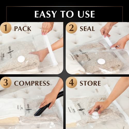 GENIE SPACE - Incredibly Strong Premium Space Saving Vacuum Bags Storage | 2 x EXTRA LARGE (40x30in) | Airtight & Reusable | Create 80% more space | For Clothes, Towels, Bedding, Duvets and more..