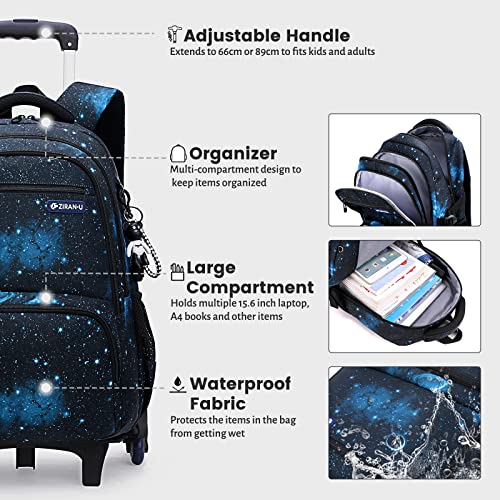 Amythe Rolling Backpack for Kids Teenagers, Casual Laptop Backpack - Lightweight, Waterproof,Tear-Resistant, Six-Wheeled for Easy Transport,Travel Luggage Backpack