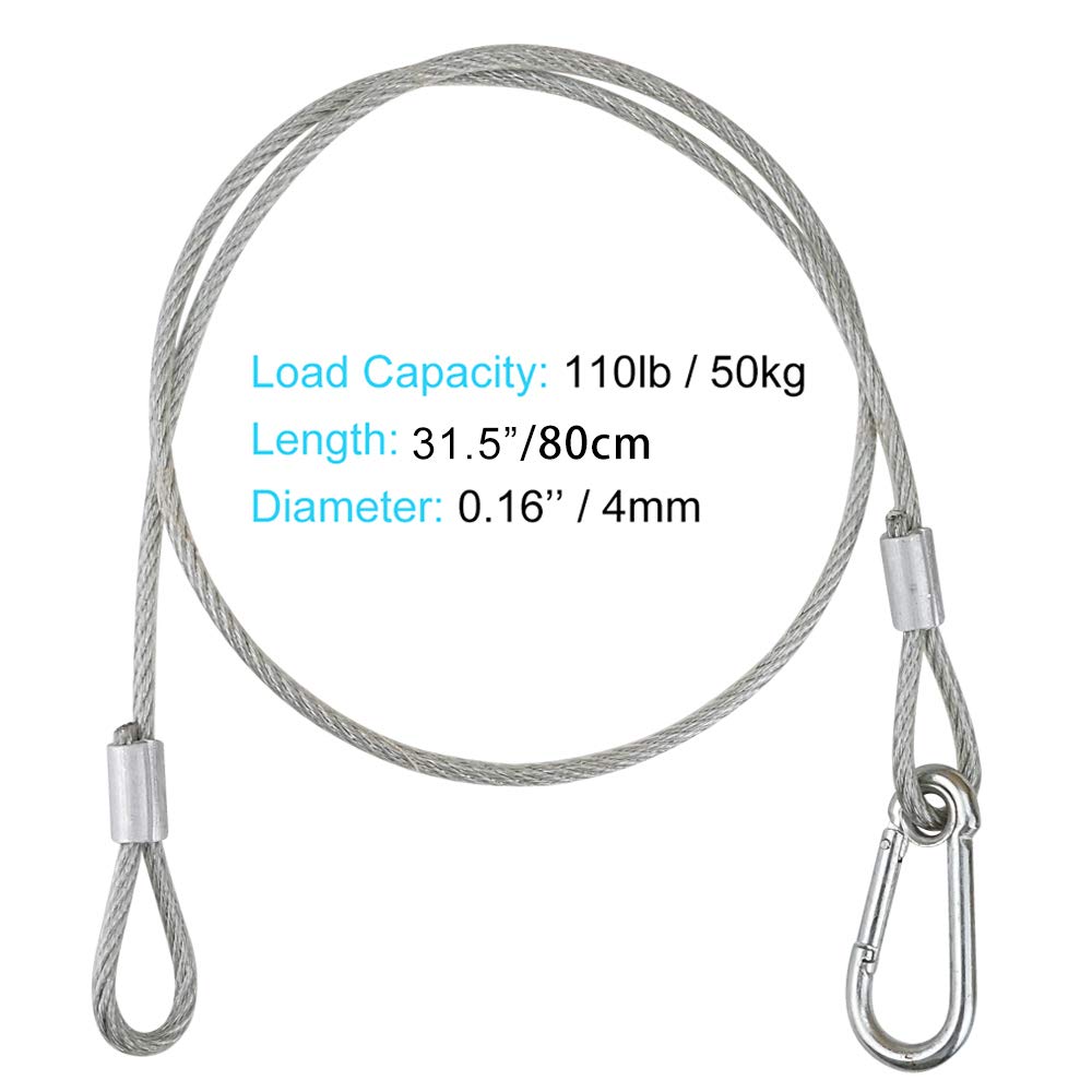 10PCS WorldLite Premium Stage Lights Safety Cable, 110lb Load Duty and 4mm in diameter, 31.5โโ Stainless Steel Safety Rope for Stage Lighting Par Light Moving Head Light