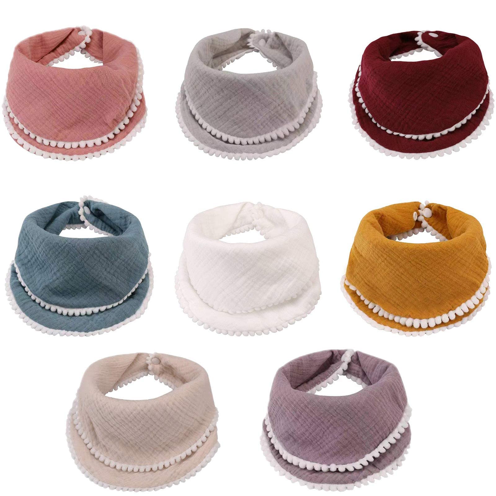 Muslin Baby Bibs Drool Bibs for Boys Girls Adjustable Multi-Use Scarf Bibs Super Absorbent& Soft Drooling Bibs Breathable Organic Cotton Baby Bibs Set for Teething and Drooling 8 Pack