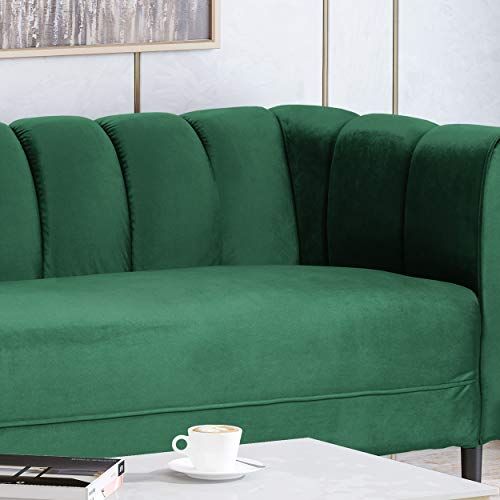 Christopher Knight Home Miranda Velvet 3 Seater Sofa, Emerald, Dark Brown
