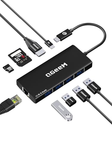 QGeeM USB C Hub Ethernet,9 in 1 USB Type C Hub HDMI Multi-Port Converter Adapter,100W Pd, USB 3.0,SD/TF Card Reader,Compatible for MacBook Pro Air Ipad HP Dell Lenovo Chromebook etc.-Gold
