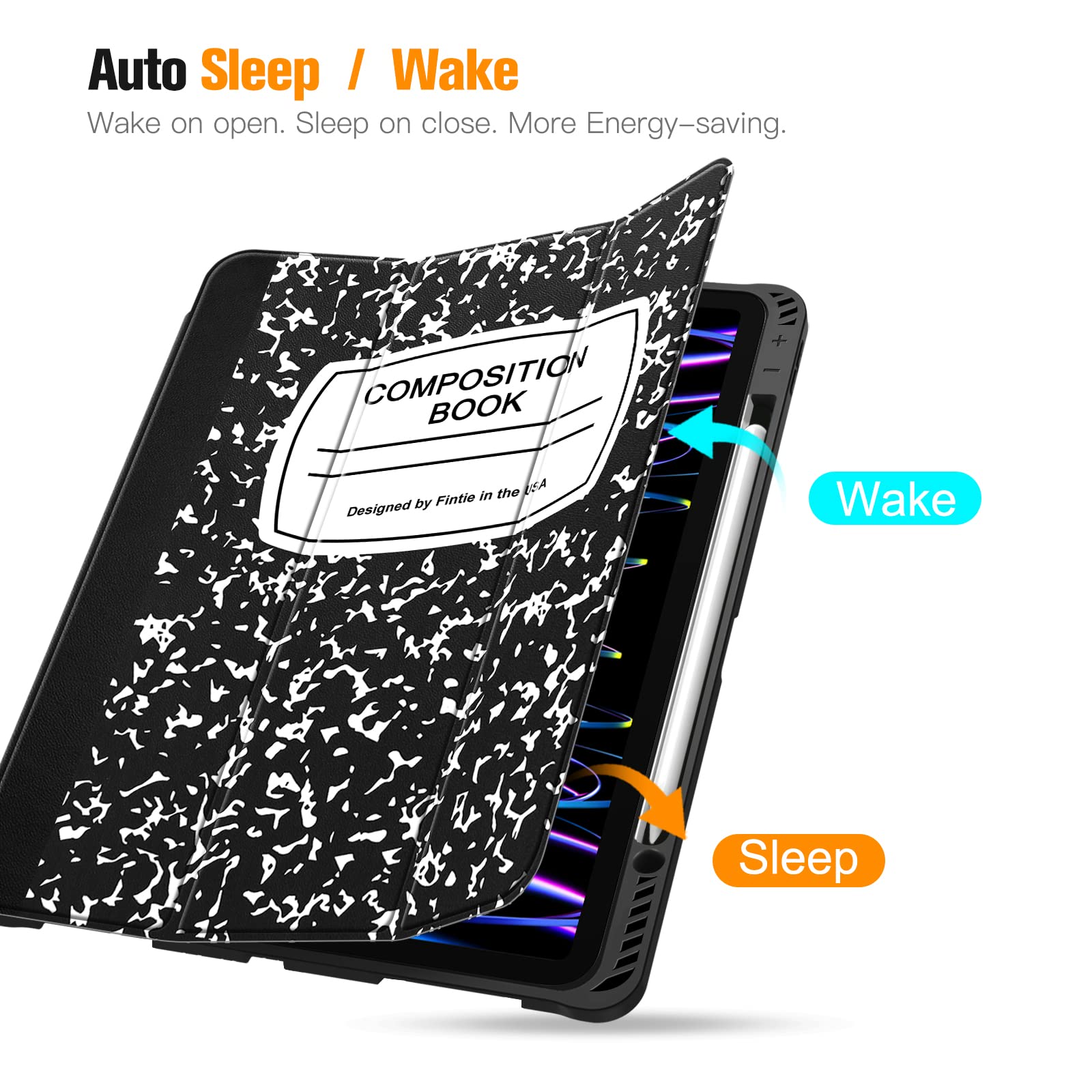 Fintie Case for iPad Pro 12.9-inch 6th Generation 2022, [Built-in Pencil Holder] Slim Soft TPU Protective Cover with Auto Wake/Sleep, Also Fit iPad Pro 12.9" 5th & 4th & 3rd Gen, Composition Book