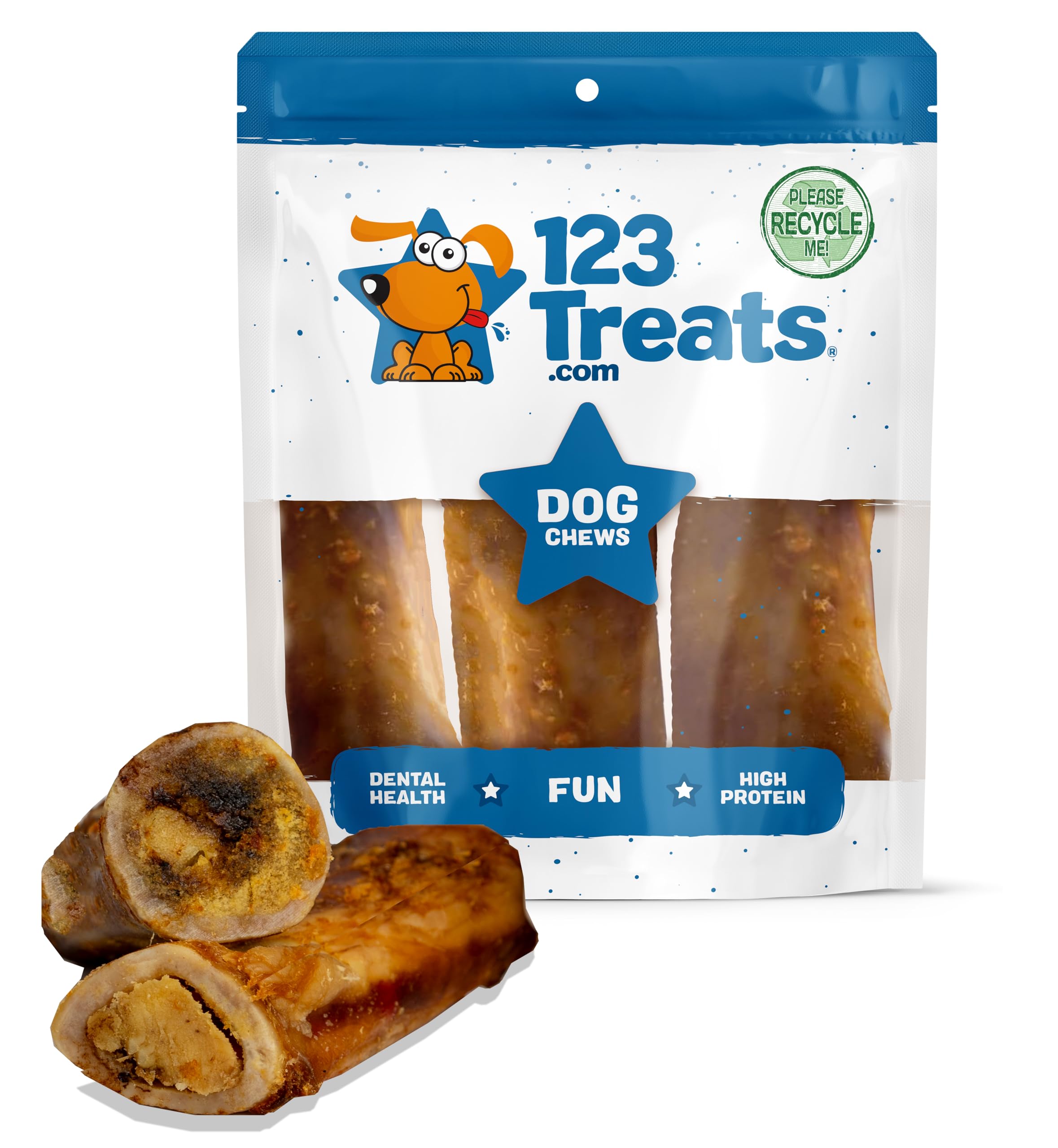 123 Treats Marrow Bones for Dogs - 5-6 inches (6 Count) Natural Beef Dog Treats, Easily Digestible Bone Marrow Dog Treats for Healthy Snacking, Long-Lasting Bones for Dogs