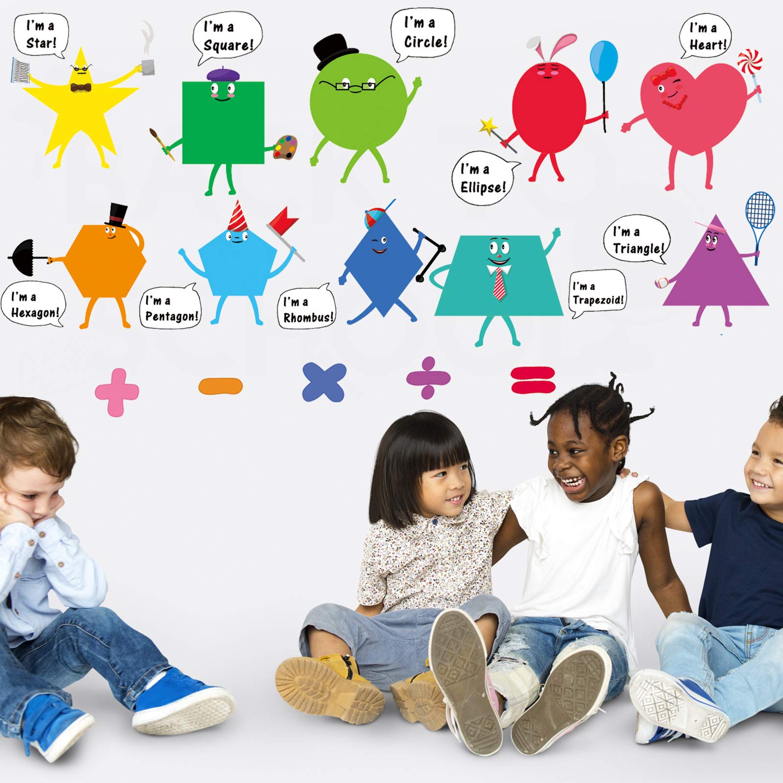 Colorful Alphabet Stickers Learning Wall Decals Alphabet Number Shape Educational Math Wall Stickers Peel and Stick Classroom Wall Decals Playroom Bedroom Decorations