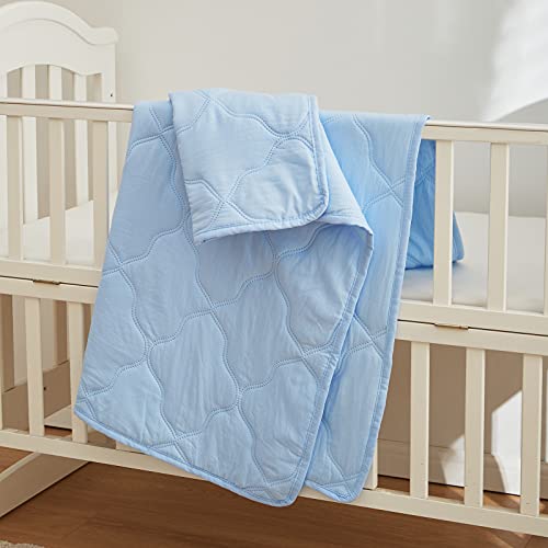 Down Alternative Toddler Quilt Comforter Super Soft Design for Baby Boys Girls, Breathable Quilted Crib for Winter Nap Sleeping Nursery Bed Light Blanket - 39”x59” Blue