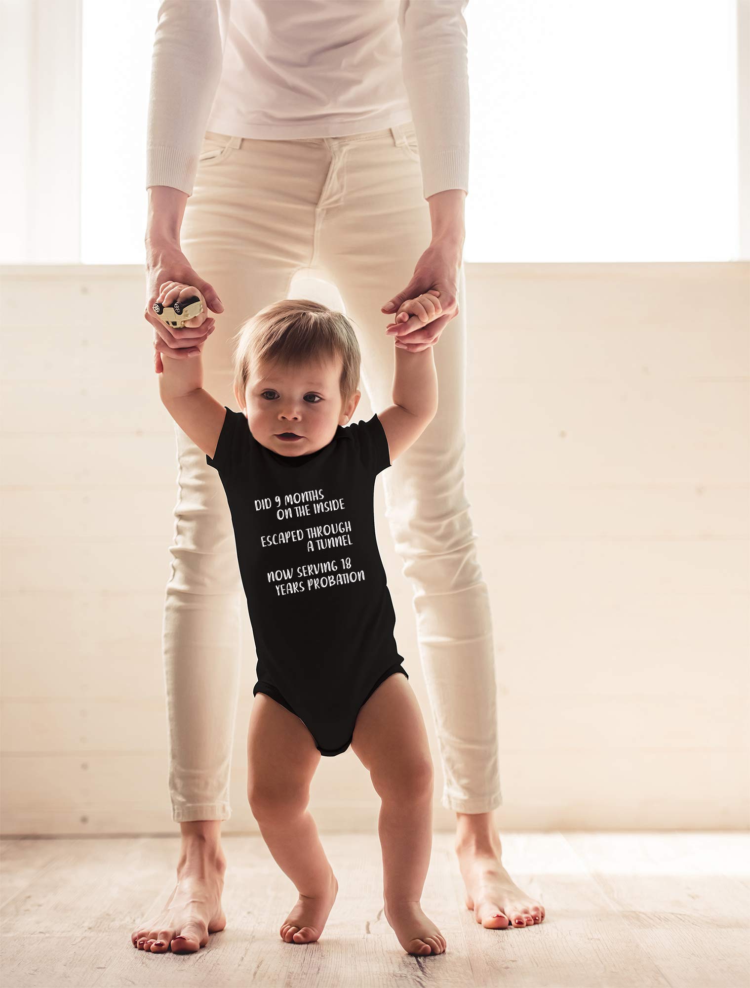 CBTwear Did 9 Month, Escaped Through a Tunnel, Serving 18 Years Baby Bodysuit Unisex Comfy Humor (Newborn, Black)