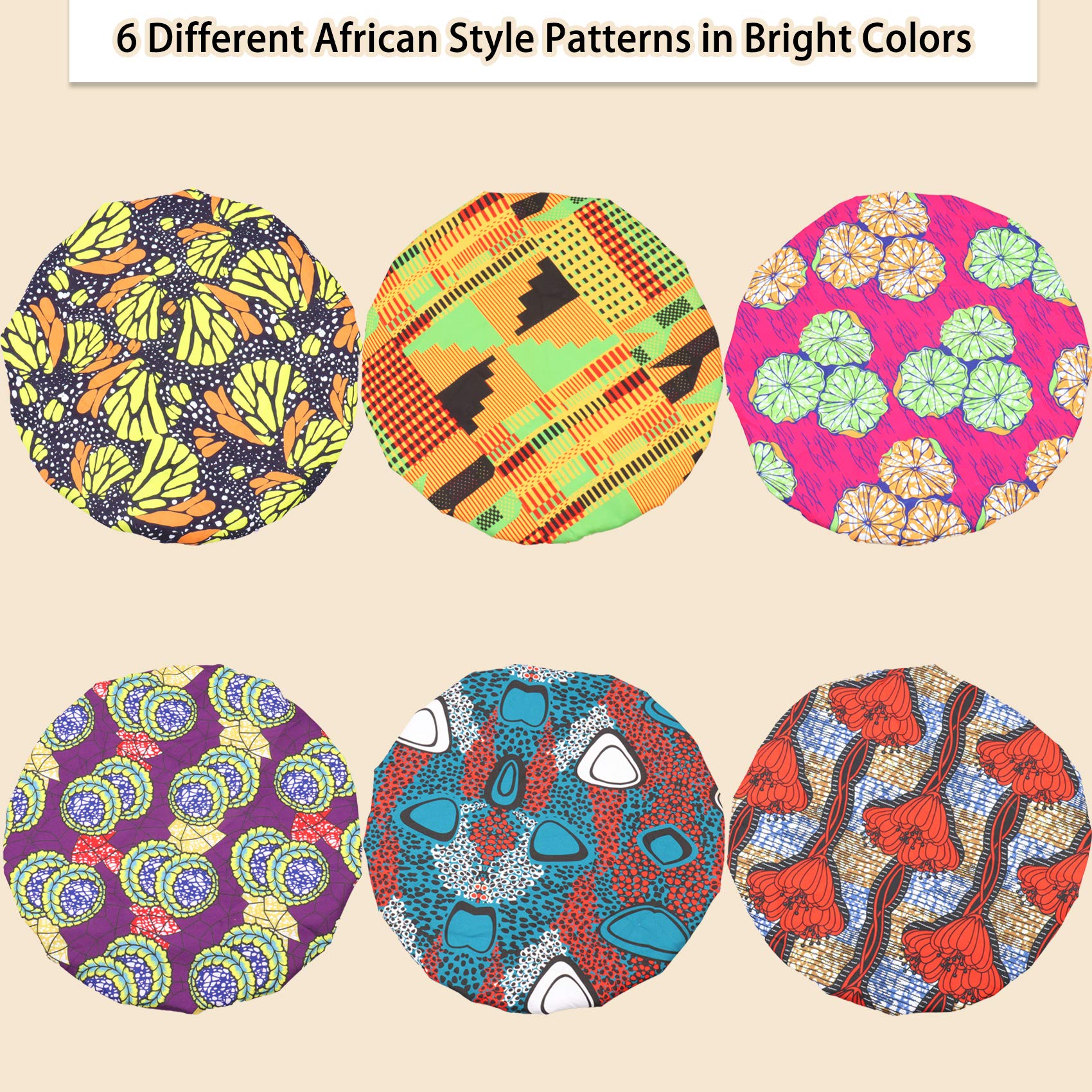 6 Packs Double Layer Satin Bonnet for Women Silk African Print Sleep Cap Head Scarf Large Head Wrap Soft Night Sleeping Hat Adjustable for Long Curly Natural Hair Braids