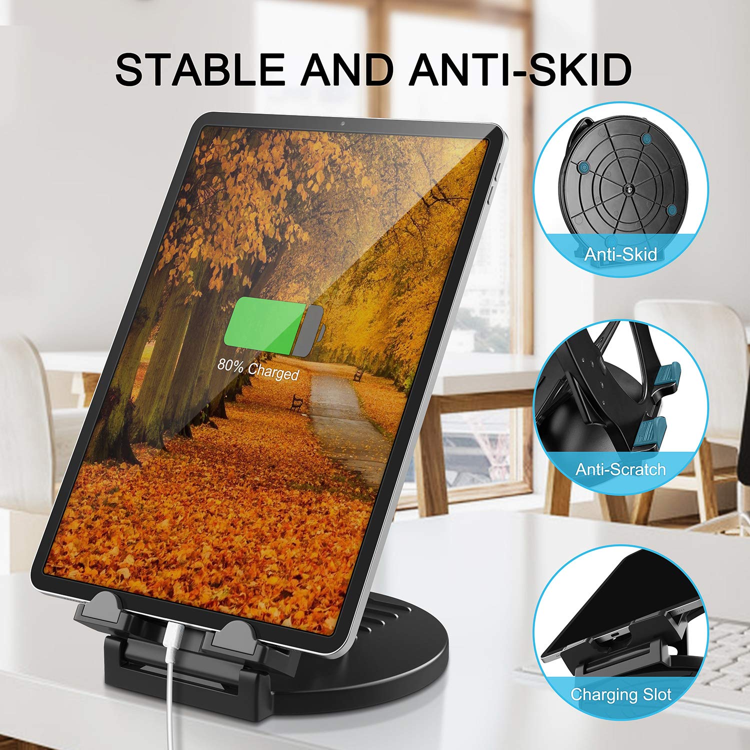 AboveTEK Tablet Stand, 360° Rotating Commercial iPad Stand, Swivel Design for Store Retail Office Bedside Showcase Reception Kitchen Home