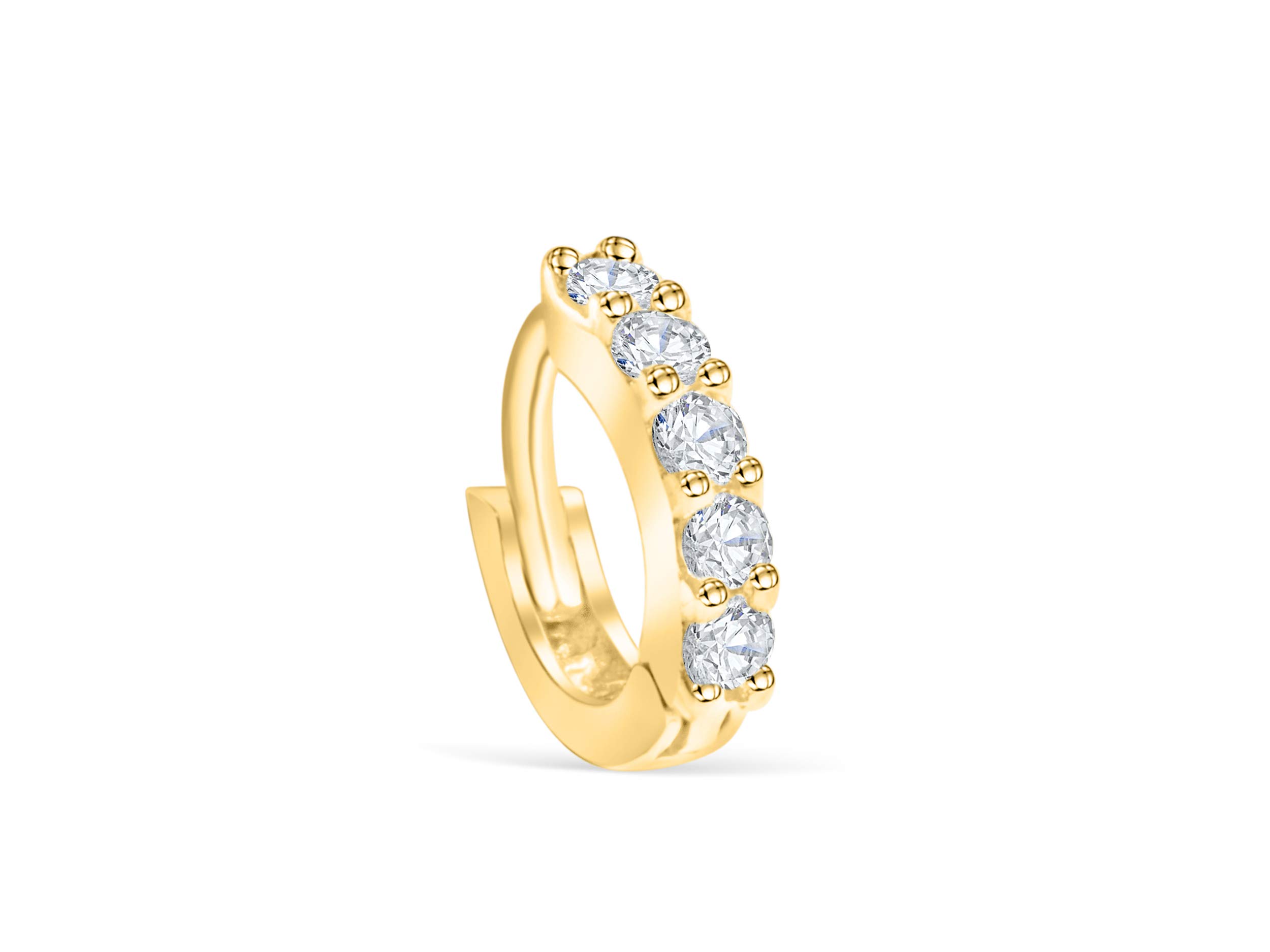 14K Real Solid Gold Jewelry Cz 7mm Open Round Circle Tragus Cartilage Snug Inner Outer Conch Daith Helix Ear Segment Clicker Huggie Hoop Ring Piercing Earring For Women