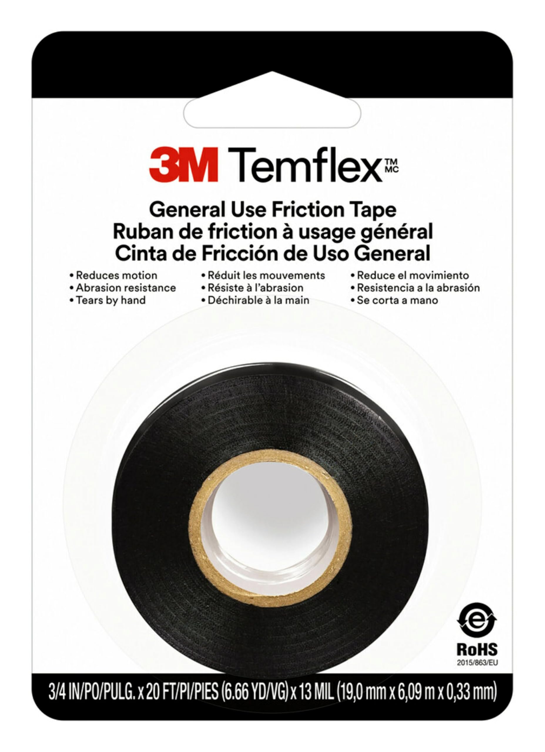 3M Temflex Vinyl Electrical Tape, 1700, 3/4 in x 60 ft, Black 1.5core (3-Roll)