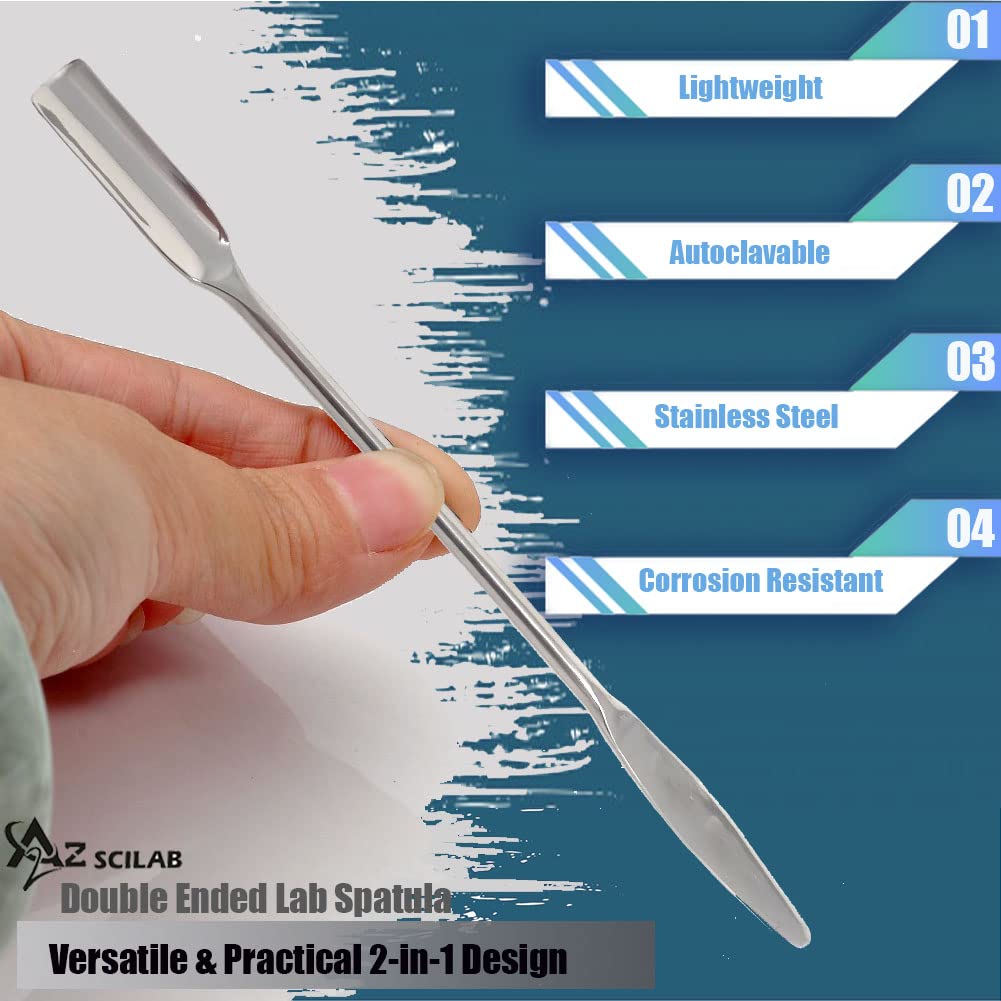 A2Z-DE008 Stainless Steel Double Ended Micro Lab Spatula Sampler, Semi Circle Scoop Spoon & Tapered Arrow End, 7" Length