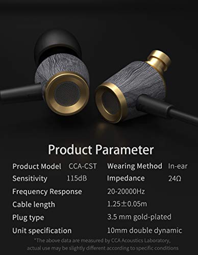 CCA CST in Ear Earbuds, Dual Magnetic Dynamic Drivers Earphones 3.5mm Jack with Mic and Inline Control Noise Isolating Lightweight Headphones for Music Video Phone Call Gaming, (Gold with Mic) …