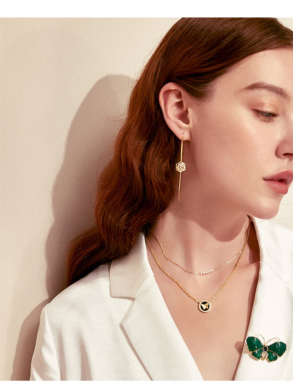 14K Gold Rose Flower Dangle Earring For Women Tassel Threading Long Chain Earrings For Women Drop Earrings For Bridesmaid
