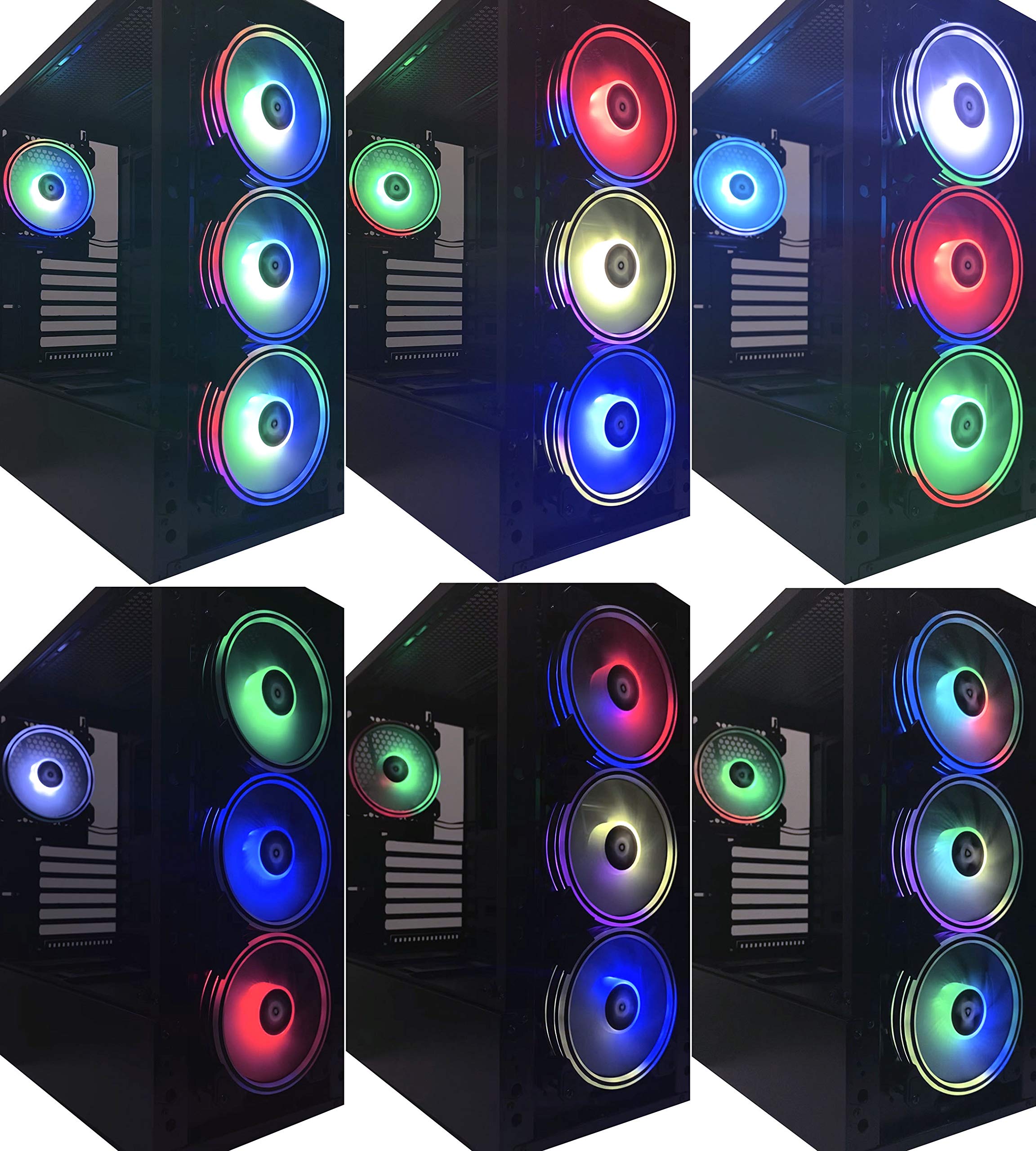 Apevia ET62-RGB Electro 120mm Silent RGB Color Changing LED Fan with Remote Control, 28x LEDs & 8X Anti-Vibration Rubber Pads w/ 2 Magnetic RGB Color LED Strips (6+2-pk)