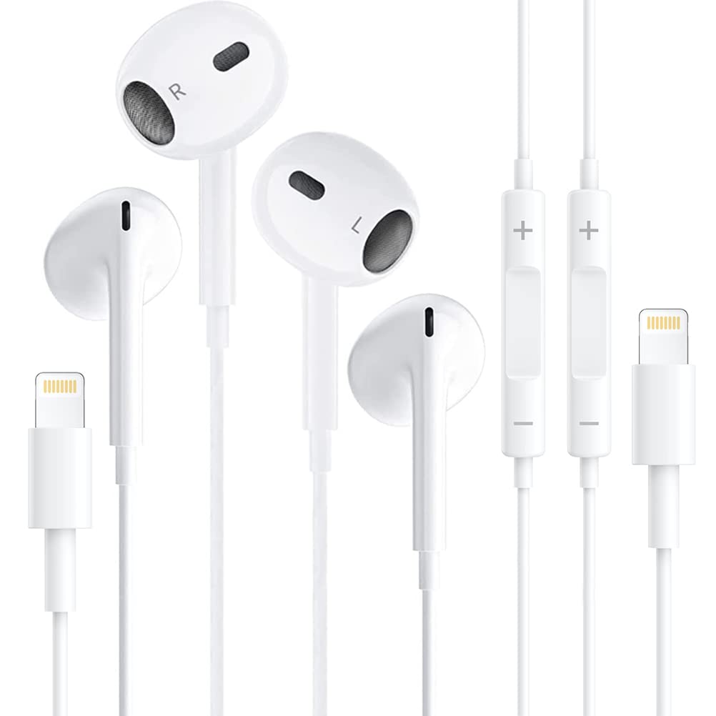 2 Pack iPhone Headphones Wired, iPhone Earbuds with Lightning Connector [MFi Certified](Built-in Microphone & Volume Control) Noise Canceling Isolating Headphones for iPhone 14/13/12/11/SE/XS/8/7