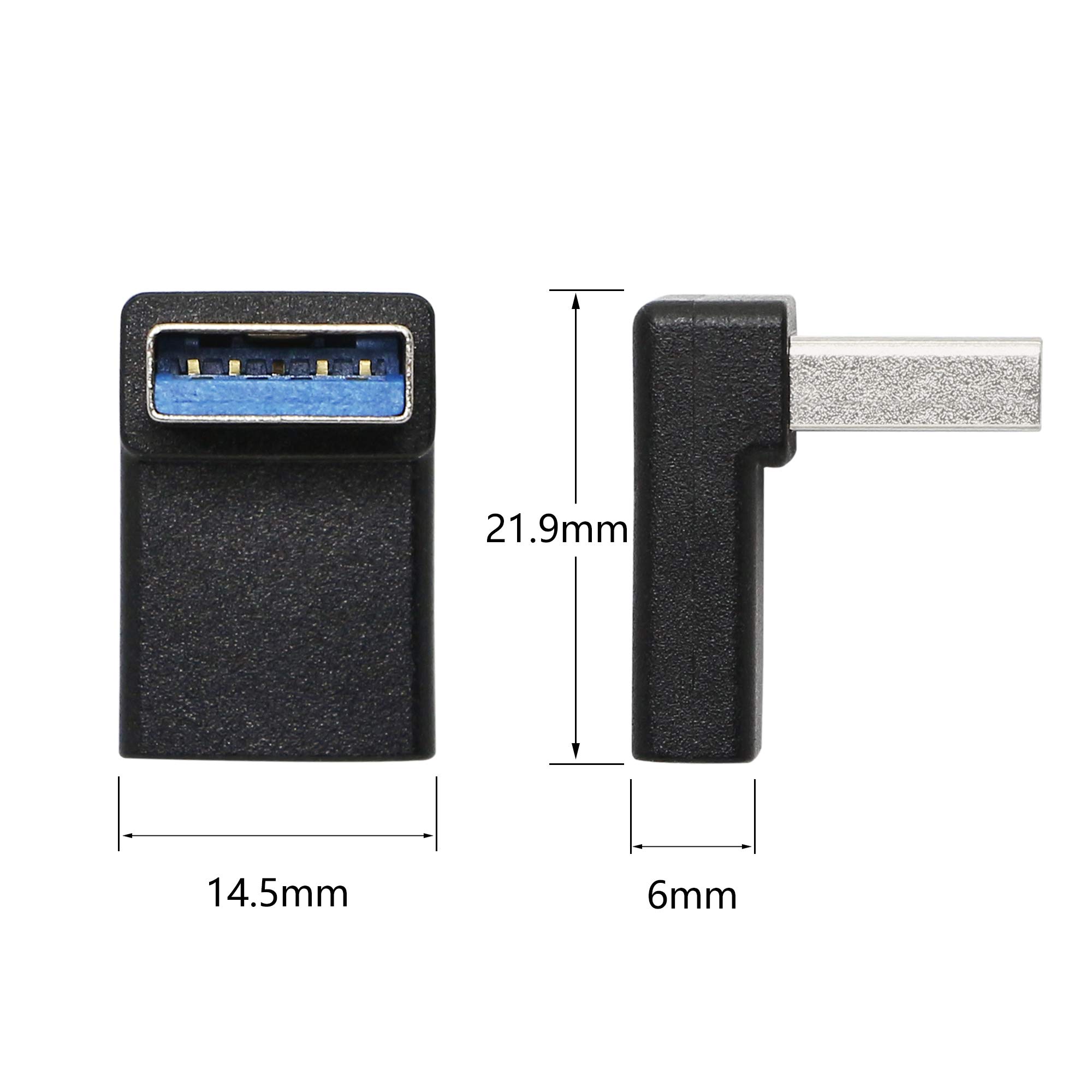 CERRXIAN Right Angle USB C to USB A Adapter, Up Angle & Down Angle USB A 3.0 Male to USB Type C 3.1 Female Connector Adapter for Laptops, Wall Chargers, Power Banks(2-Pack)