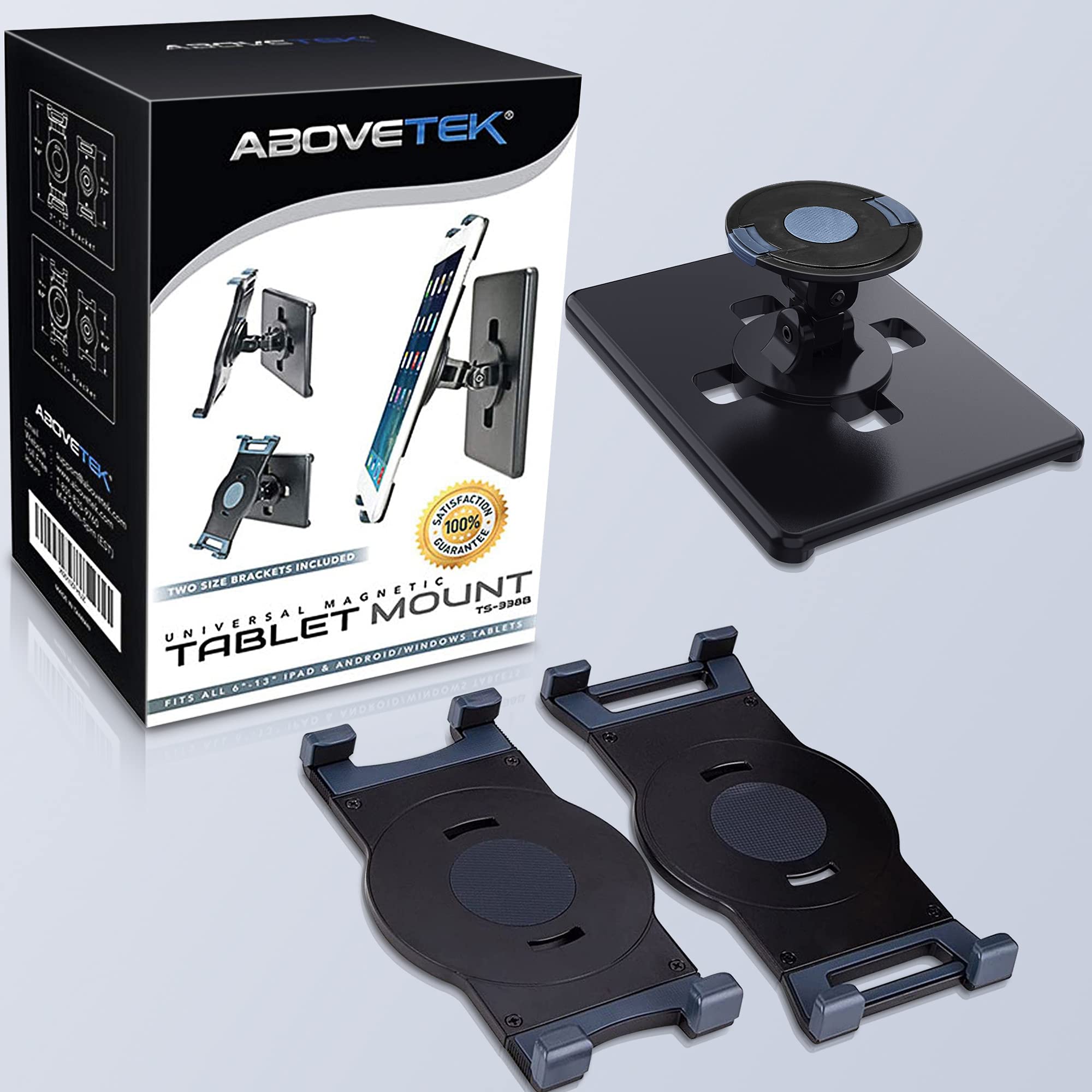 AboveTEK Universal Magnetic iPad Wall Mount, Swivel Holder, 360° Rotating Clamp Fits 6-13" Display Tablets, Strong Attach to Metal Surface on Cabinet Whiteboard Kitchen Fridge Steel Car Chasis