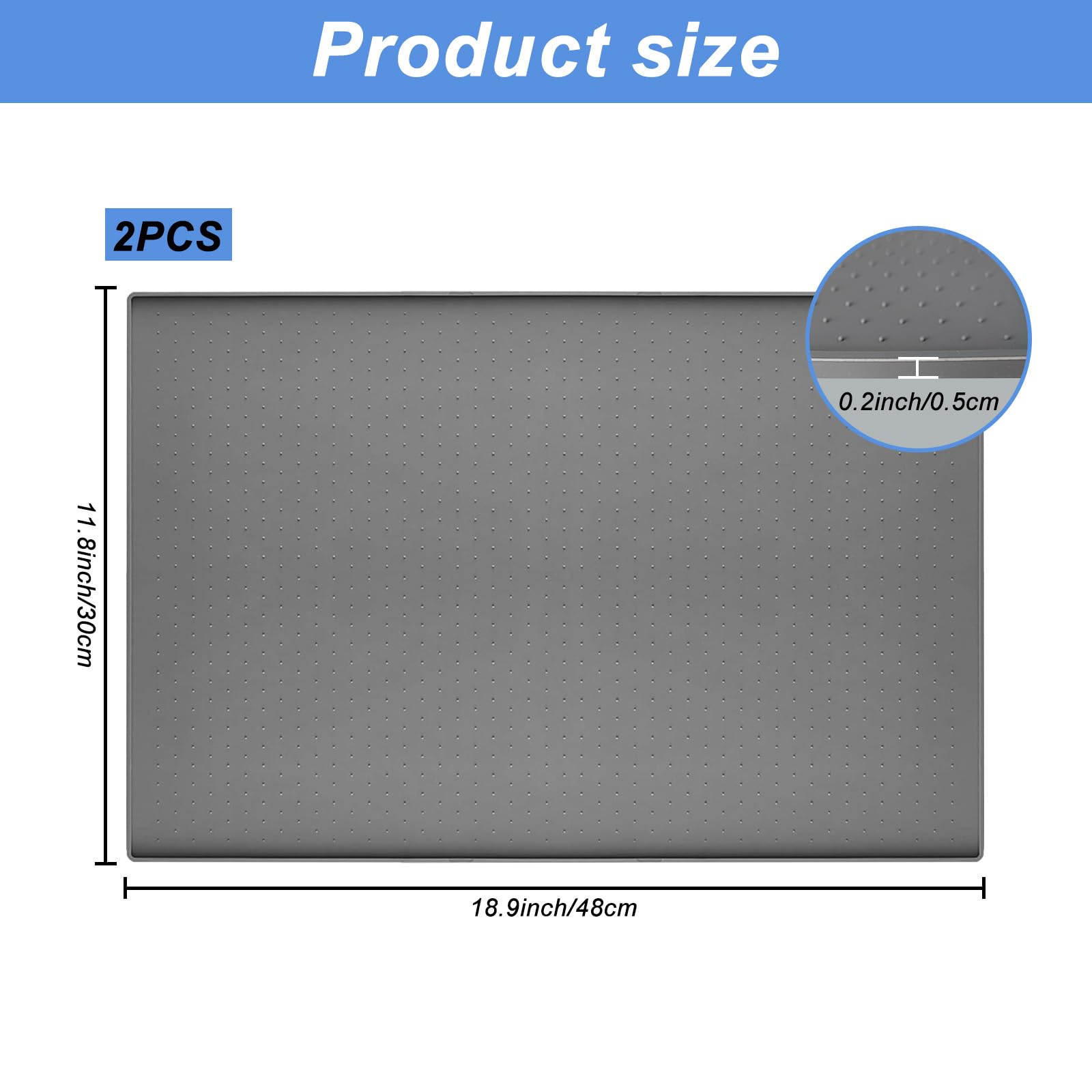 2 Pack Trash Can Mat, Under Garbage Can Mat,11.8"x18.9" Non-Slip Trash Can Mat with Particles to Prevent Trash Can Movement , Raised Lip to Prevent Spills, Suitable for Kitchen, Office, Living Room