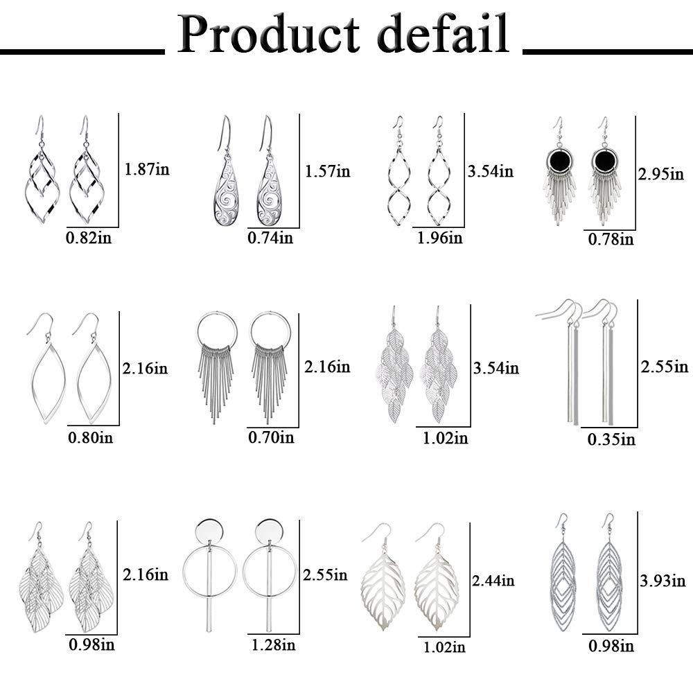 12 Pairs Drop Dangle Earrings boho Fashion Jewelry Vintage Statement Boho Bohemian Earrings Set for Women