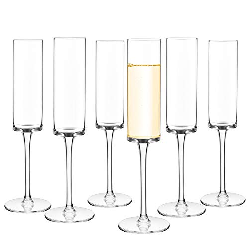 JYB&XY Set of 6 Crystal Champagne Flutes Champagne Glasses Hand Blown Classy Champagne Flutes 100%Lead Free Quality Sparkling Wine Stemware Set Dishwasher Safe 7oz…