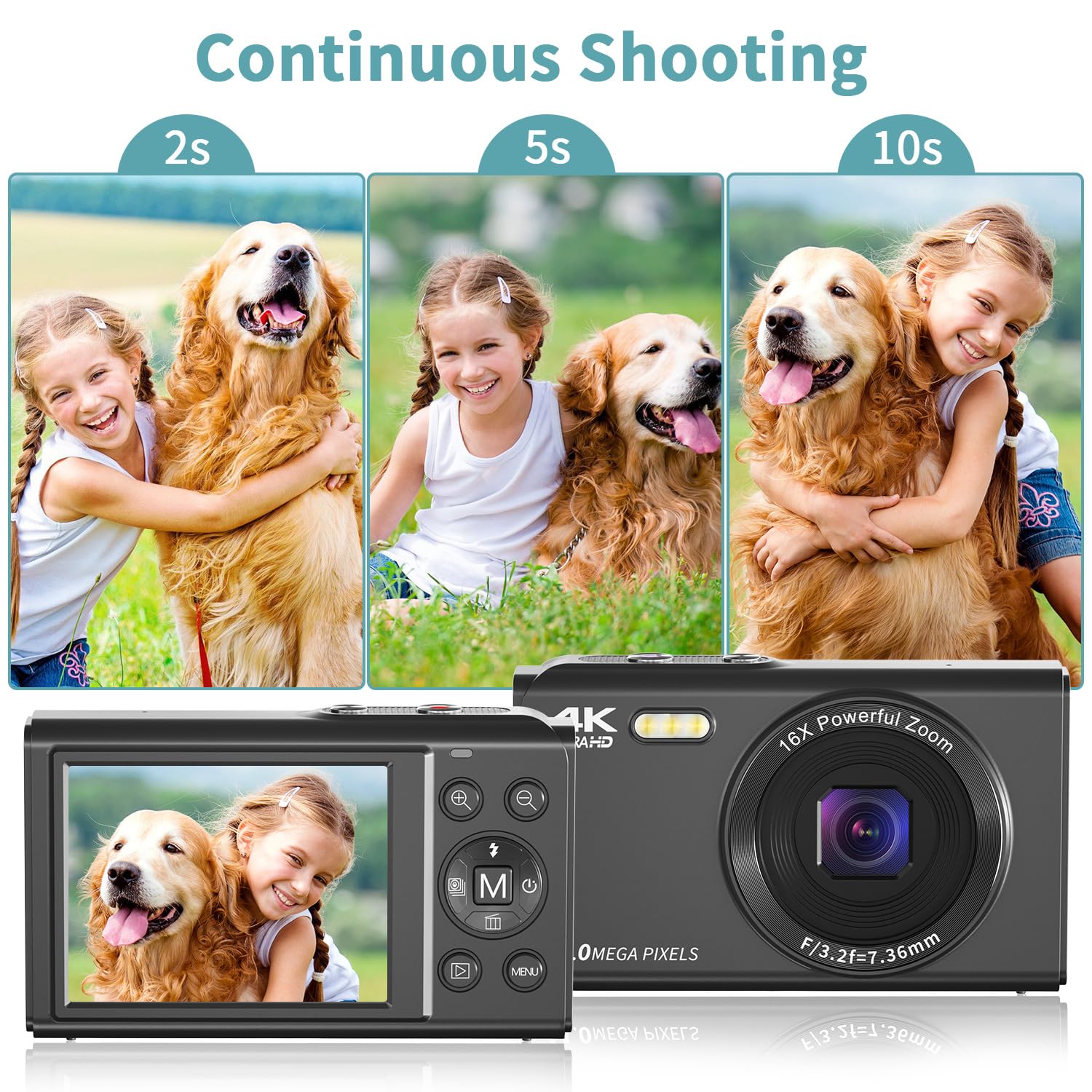 1080P Digital Camera 44mp Mini Camera with 16x Digital Zoom,for Kids, Teens and Beginners, for 32GB Card Shooting, 2 Batteries