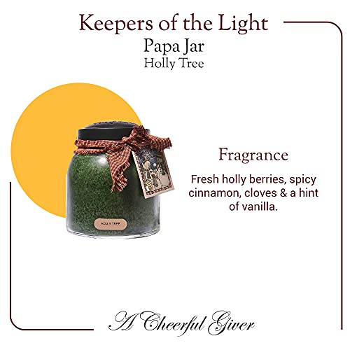 A Cheerful Giver โ Holly Tree - 34oz Papa Scented Candle Jar with Lid - Keepers of the Light - 155 Hours of Burn Time, Gift for Women, Green
