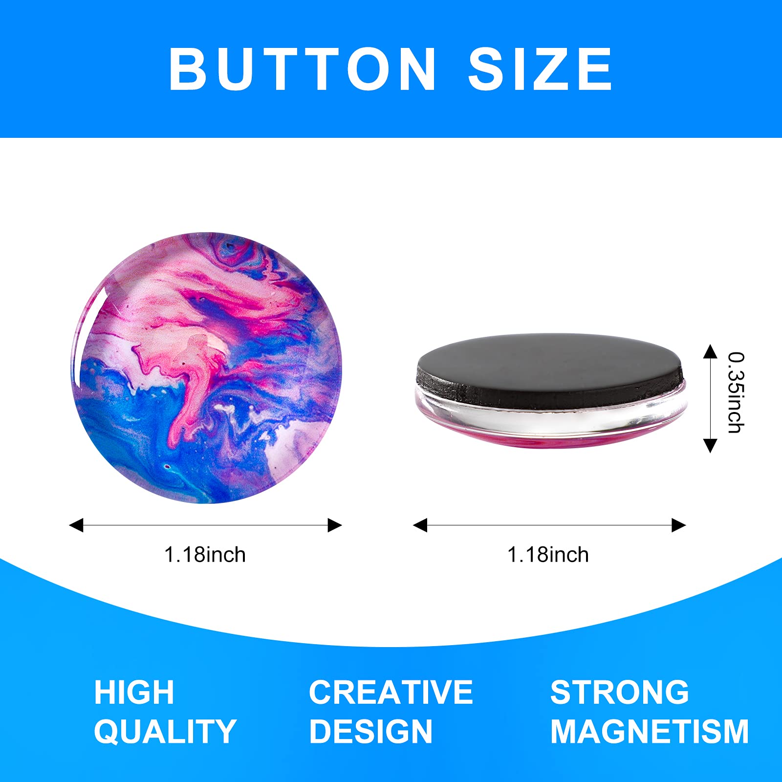 12PCS Fridge Magnets Round Glass Refrigerator Magnets Calendar Magnetic Sticker Decorations Whiteboards Magnets Set for Office and Kitchen(Marbling)