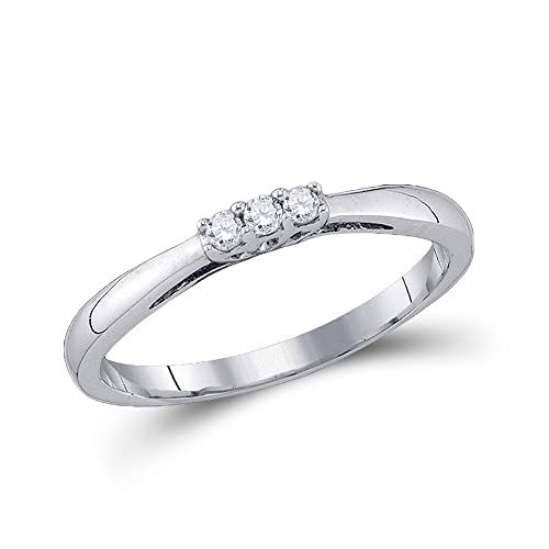 10kt White Gold Round Diamond 3-stone Bridal Wedding Engagement Ring 1/20 Cttw