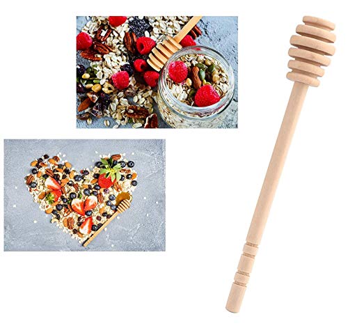 ICEYLI 4 Pcs (6.3 Inches) Wooden Honey Mixing Stirrer Honey Dipper Sticks Honey Comb Stick Honey Spoon Collecting Dispensing Drizzling Jam