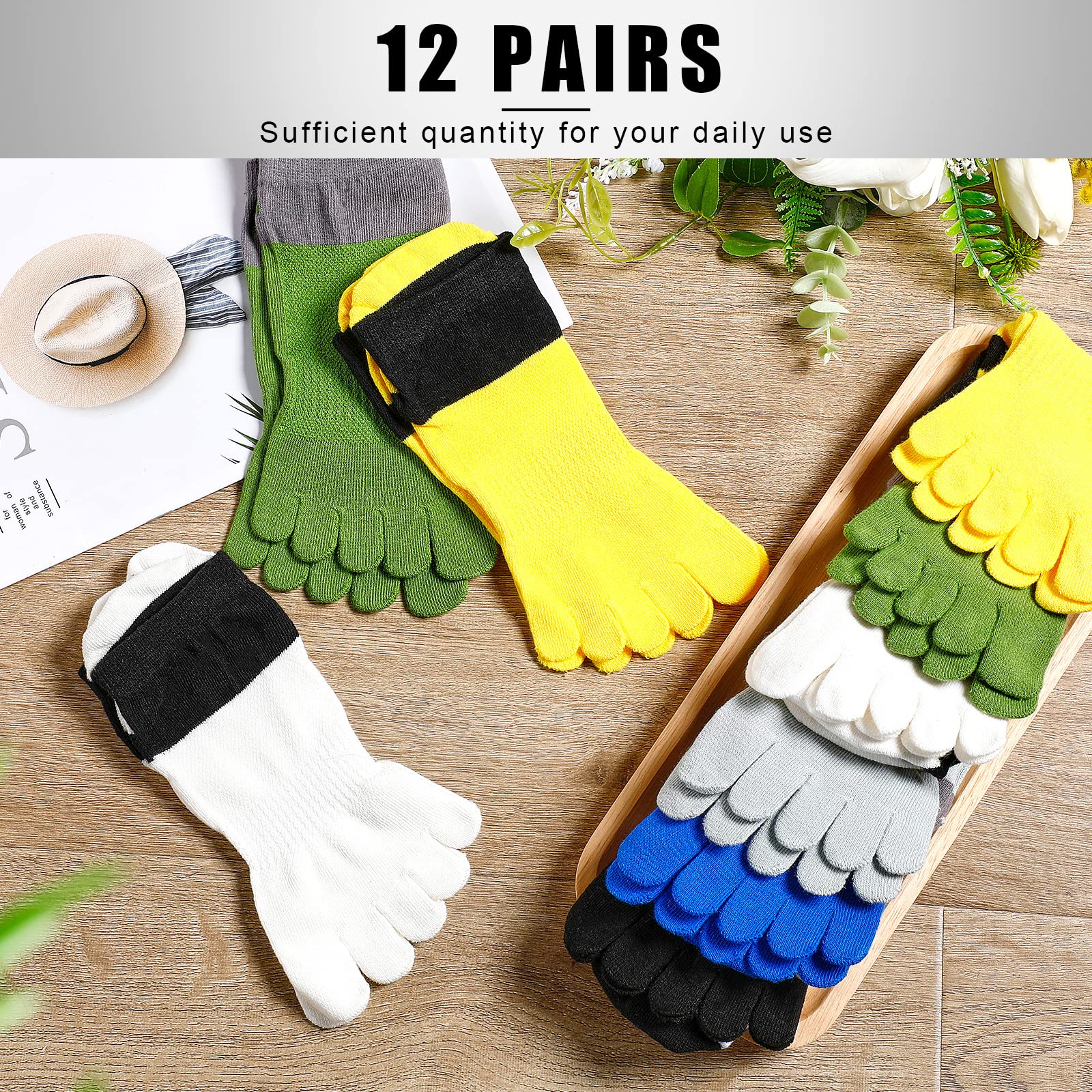 12 Pairs Low Cut Toe Socks for Men Cotton Finger Socks Breathable Toe Separator Socks Men's Athletic Socks for Running Sports