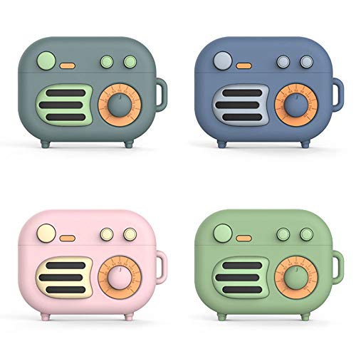 ICI-Rencontrer Compatible with Earbuds Case Airpods Pro, Retro Radio Receiver Design Waterproof Shockproof Protective Skin Anti-Lost Decoration Dark Green