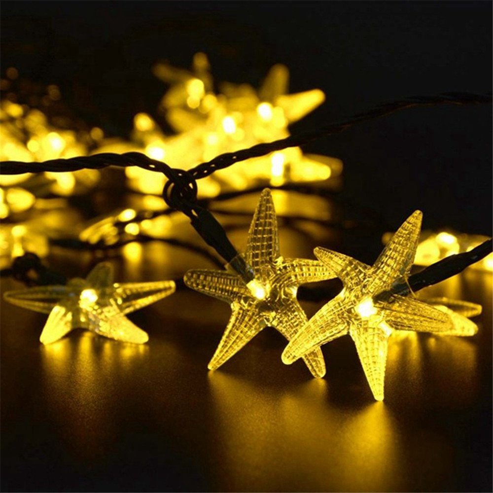 30 LED Solar String Lights , Waterproof Fairy Starfish Shaped Indoor & Outdoor Decorative Christmas Lighting Used for Party Wedding Home Garden New Year Decorations by elecfan - Warm White