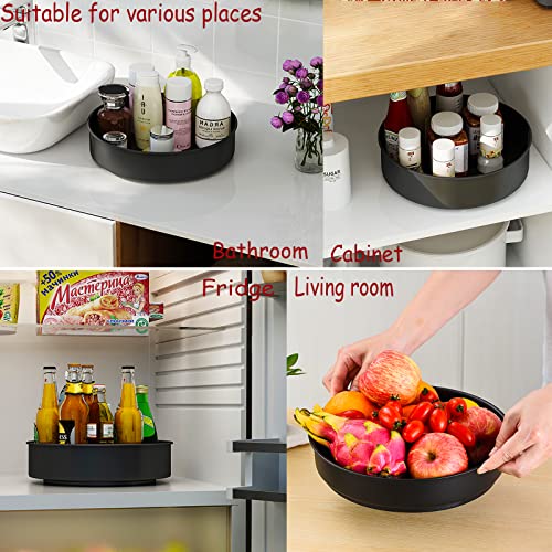 2 Pack Lazy Susan Organizers, Stainless Metal Sturdy Spice Rack with Turntable, Rotate Lazy Susan Seasoning Rack for Kitchen Pantry Cabinet Fridge Table Bathroom (10&8 Inch) Black