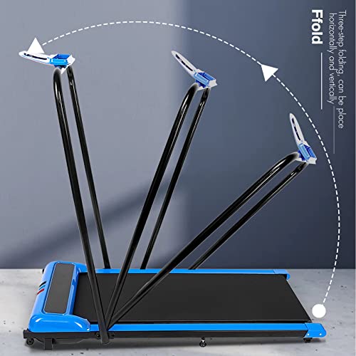 2 in 1 Folding Treadmill,1.5-2.5 HP Under Desk Electric Treadmill, Installation-Free,Remote Control and LED Display, Walking Jogging for Home Office (Partial w/Blue Tooth Speaker)