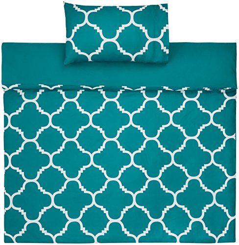 Amazon Basics Microfiber 2 Piece Duvet Cover Set, Teal Trellis, 135 x 200cm/50 x 80cm x 1