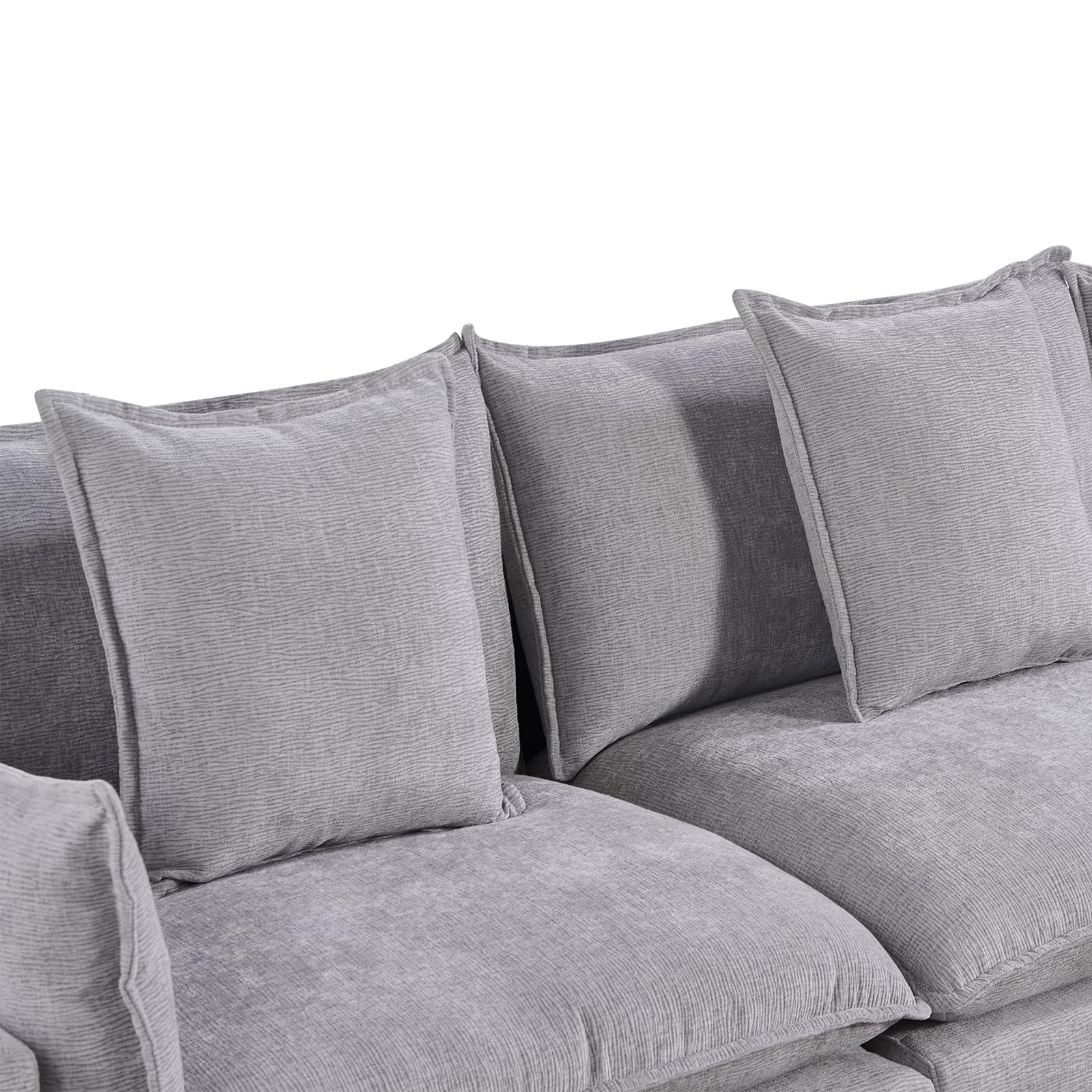 108.66"*53.55" Modern L Shape Sectional Sofa, Luxury Modular Fluffy Comfy Cloud Soft Couch with Chenille Fabrics, Overstuffed Corner Deep Couch with Ottoman for Living Room,Apartment, Office (Pink)