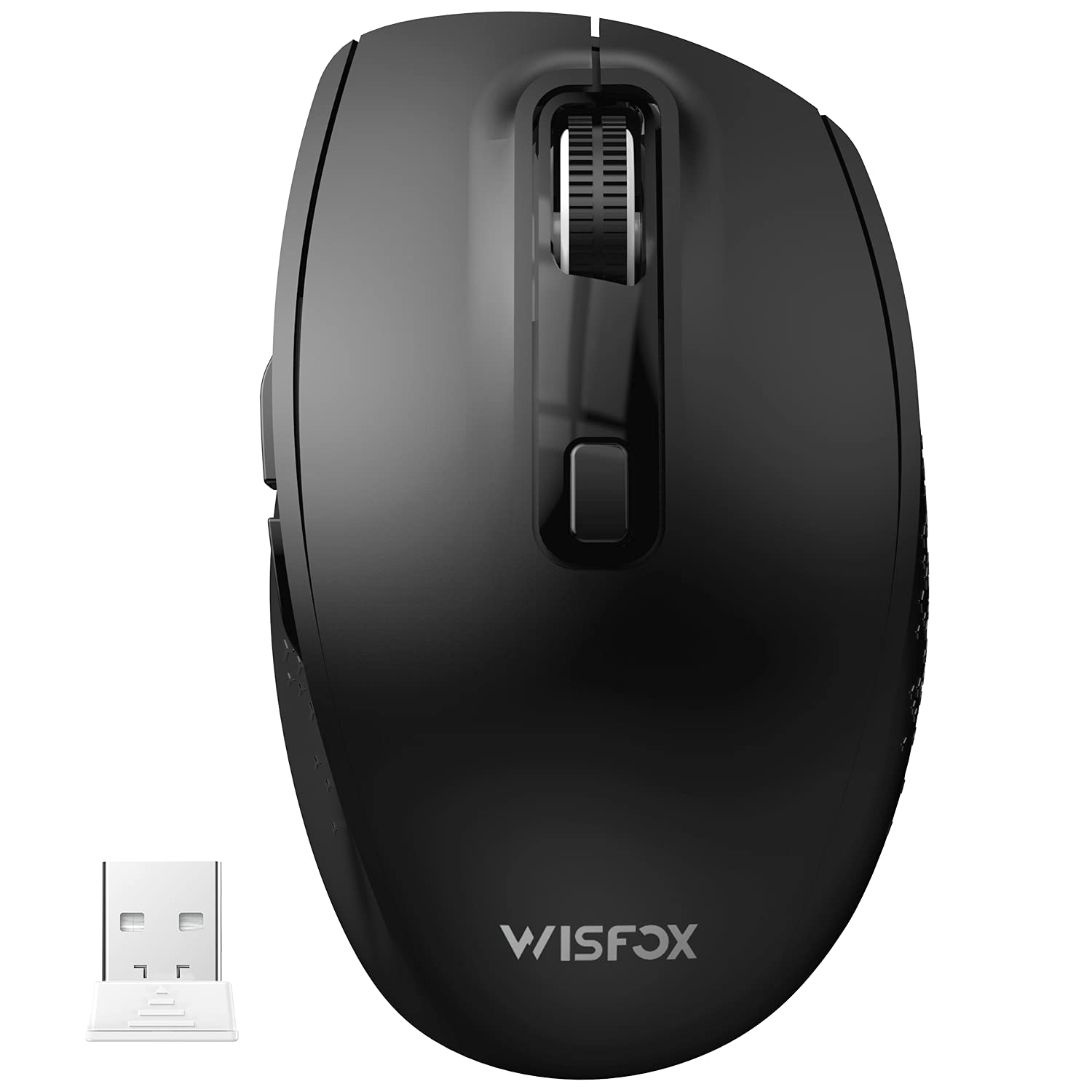 WisFox Bluetooth Mouse, Silent Wireless Mouse Come with 2 Modes (Bluetooth 3.0/5.0 + USB), Multi-Device Portable Cordless Mouse for Laptop, iPad, MacOS, PC, Windows, Android (Black)