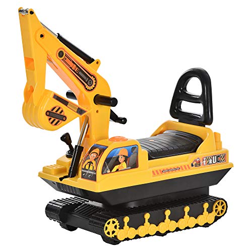 HOMCOM NO Power Ride On Excavator Toy Tractors Digger Movable Scooter Walker Pretend Play Toddler Construction Truck Basket Storage for Boys Girls 3 Years Old Yellow Black