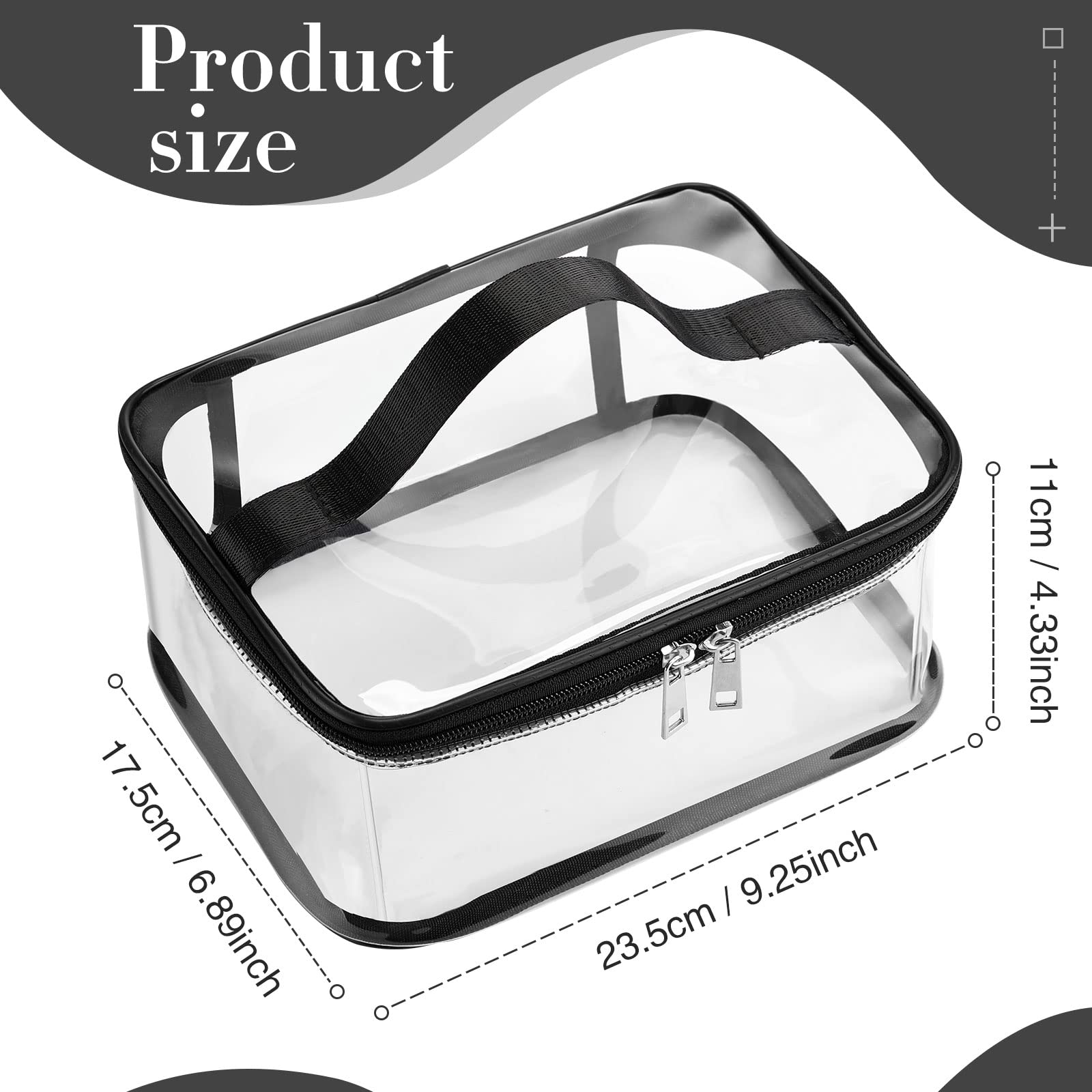 6 Pcs Large Clear Cosmetic Bags Clear Makeup Bag Transparent Zipper Travel Bag Toiletry Makeup PVC Bag Waterproof Portable Organizer Storage Pouch with Handle for Vacation Bathroom (Black Edge)