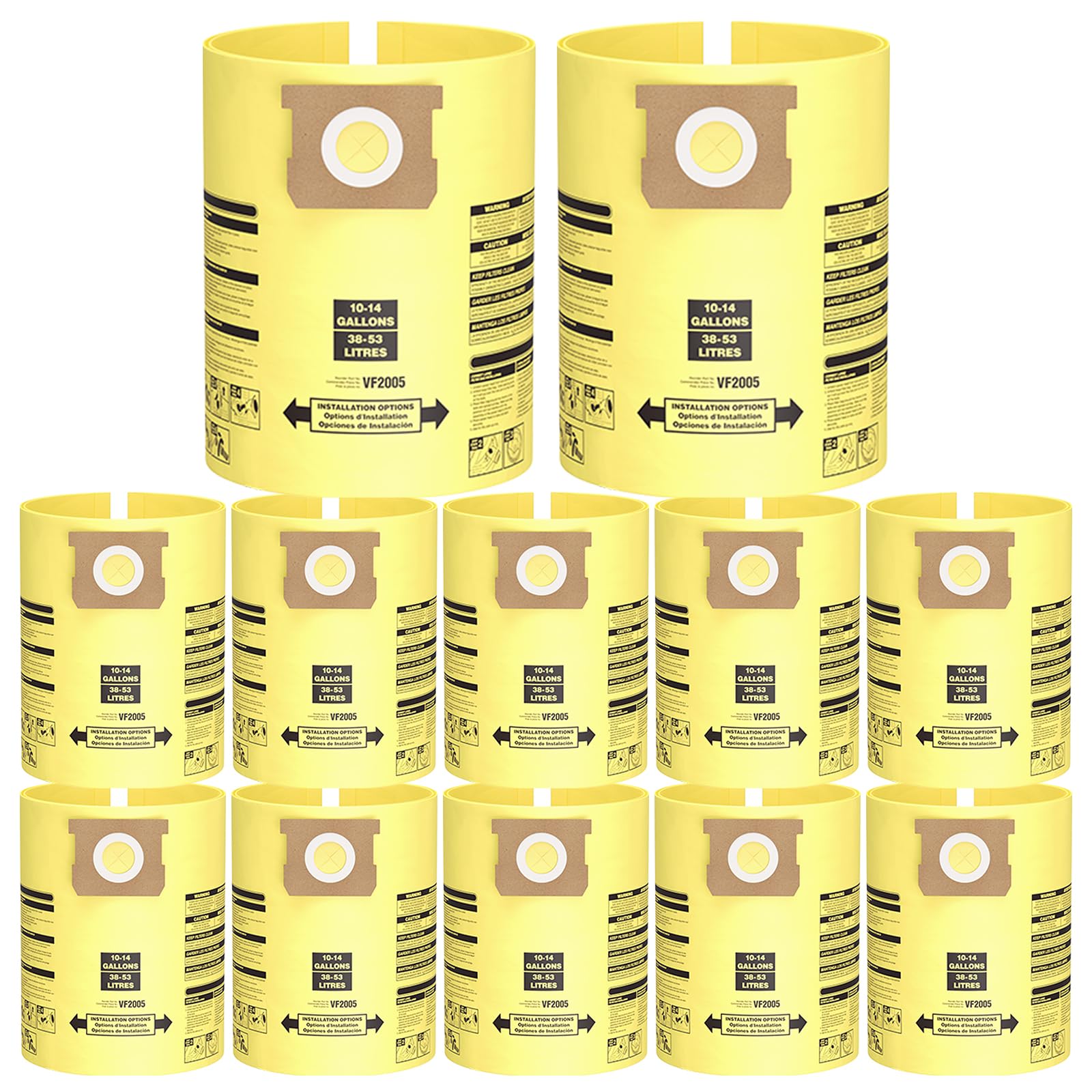 10PCS 10-14 Gallon Vacuum Bags for Shop Vac Bags, Disposable Wet Dry Vaccum Collection Bags Replace Part Type I #90672 9067200, Type F #90662 9066200 9066233, VF2005 (Yellow)