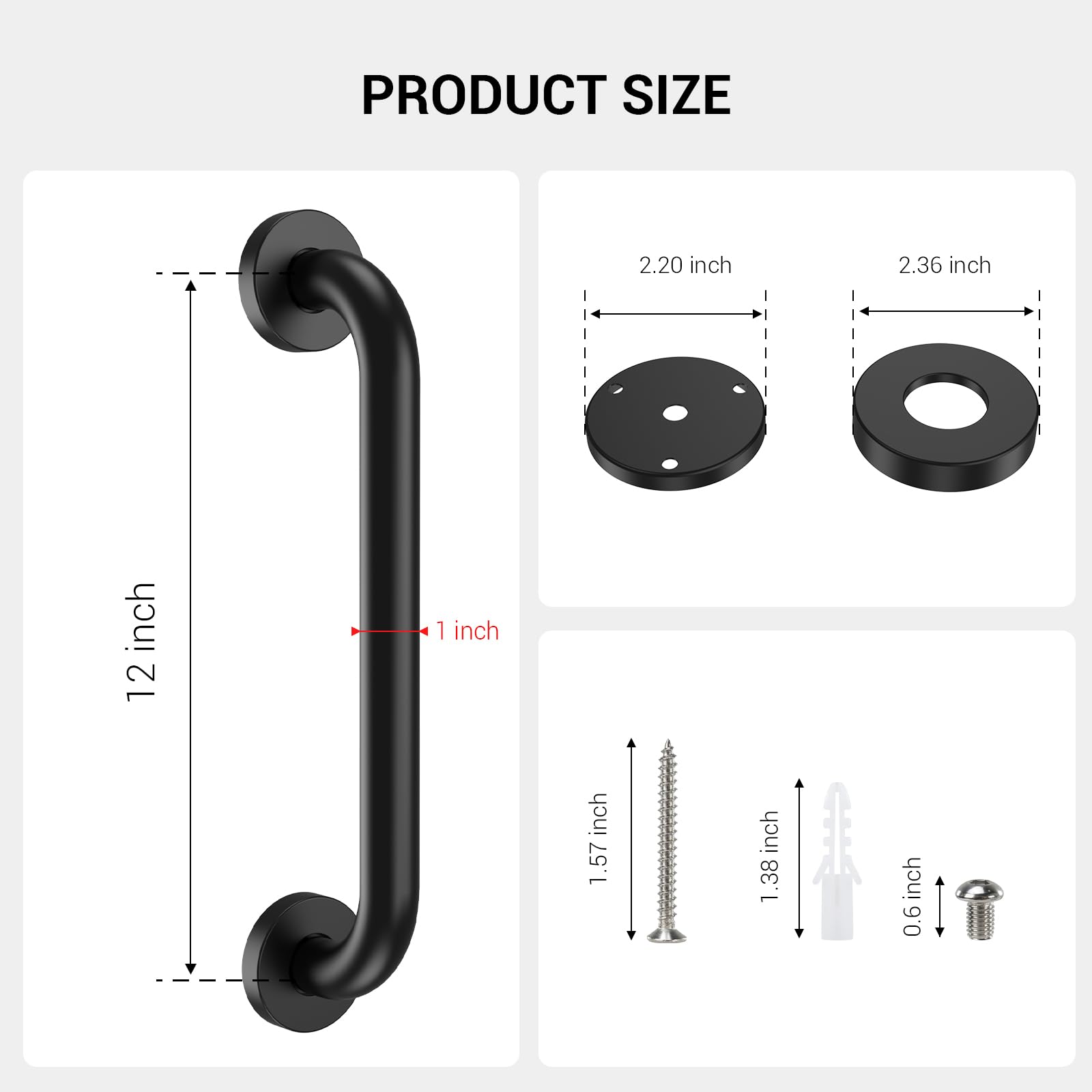 12 Inch Grab Bars for Bathtubs and Showers Black, Safety Shower Grab Bars for Seniors Elderly Handicapped, Handicap Grab Bars for Shower with Concealed Screws, Tesuchan