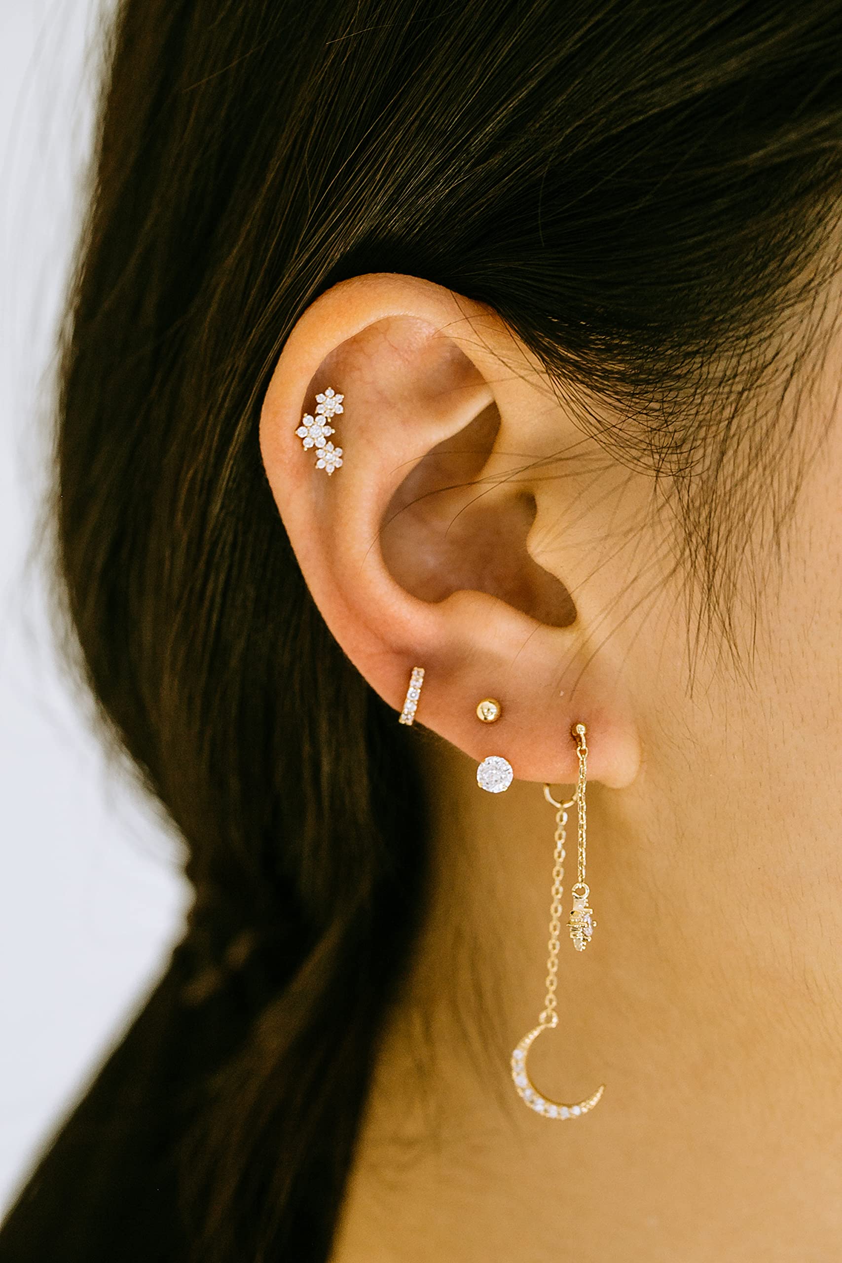 14K Real Solid Gold Jewelry Cz 7mm Open Round Circle Tragus Cartilage Snug Inner Outer Conch Daith Helix Ear Segment Clicker Huggie Hoop Ring Piercing Earring For Women