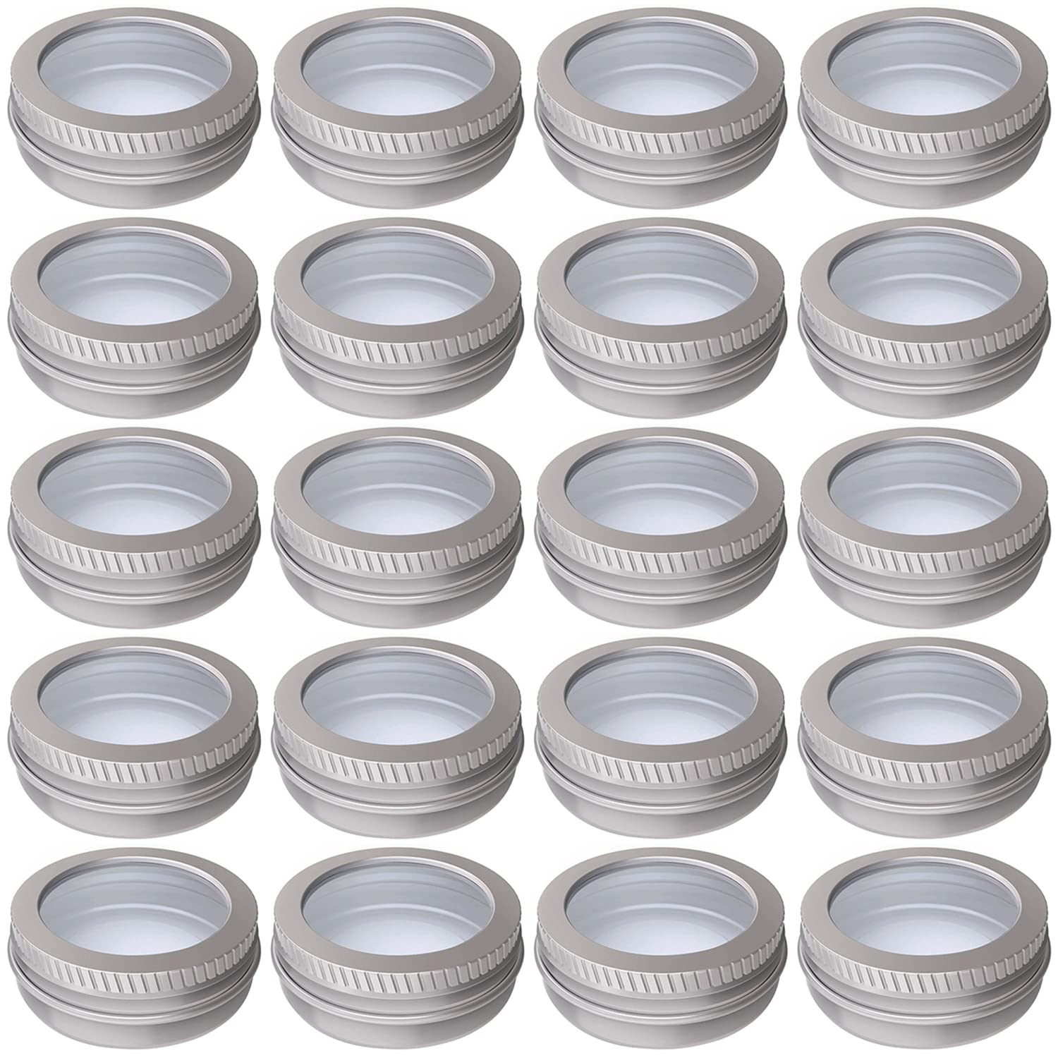 2 Ounce Aluminum Tin Jar 60 ml Refillable Containers Clear Top Screw Lid Round Tin Container Bottle for Cosmetic,Lip Balm, Cream, 12 Pcs.