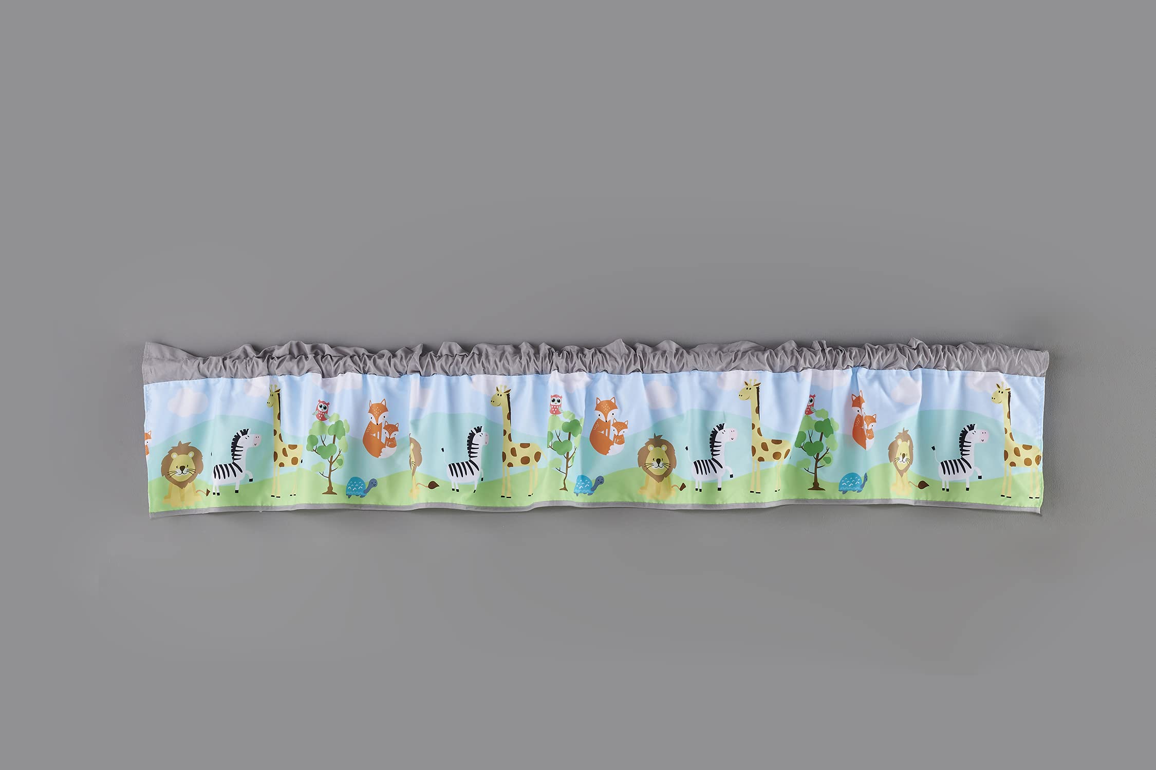 6 PCs Noah's Ark Nursery Crib Bedding Set Blue Grey Animal Theme Baby Crib Bedding Set Quilt + Skirt + Fitted Sheet + Diaper Storage Bag + Blanket + Window Valance