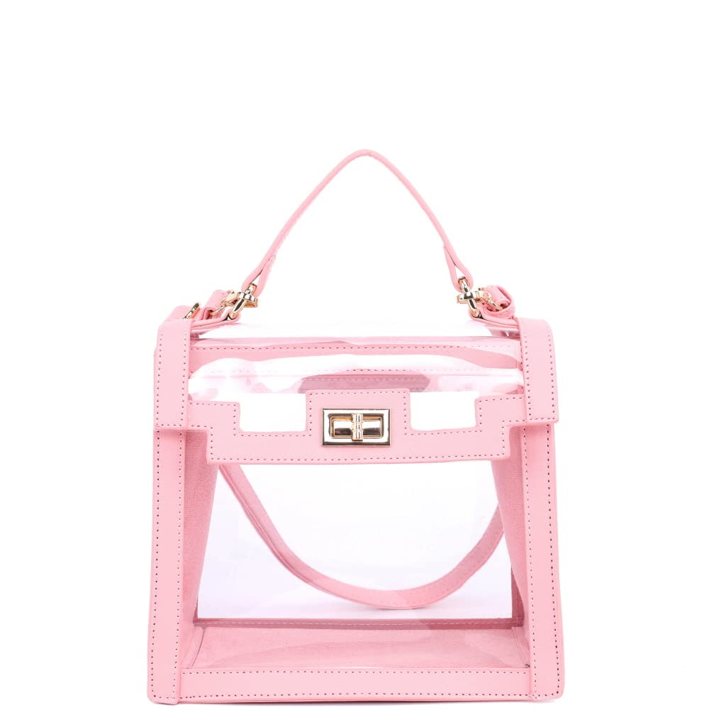 2 in 1 Transparent Clear Vegan Leather Top-Handle Satchel Tote Handbag Satchel Purse (Lilac)