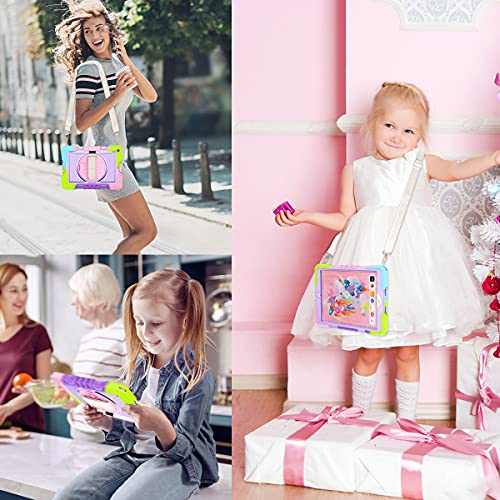 Hocase for iPad 6th/5th Generation Case, iPad 9.7 2018/2017 Case, with Pencil Holder, 360 Rotation Stand & Hand Strap, Rugged Shockproof Soft Silicone Hard Protective Case for Kids & Girls - Rainbow